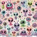 Colorful Alien Digital Papers Halloween, Whimsical, Wall Art, Card ...