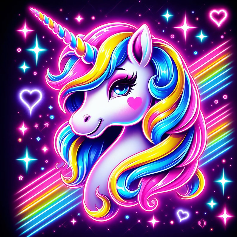 Lisa Frank Inspired Neon Unicorns Digital Art, Retro, 80's ...