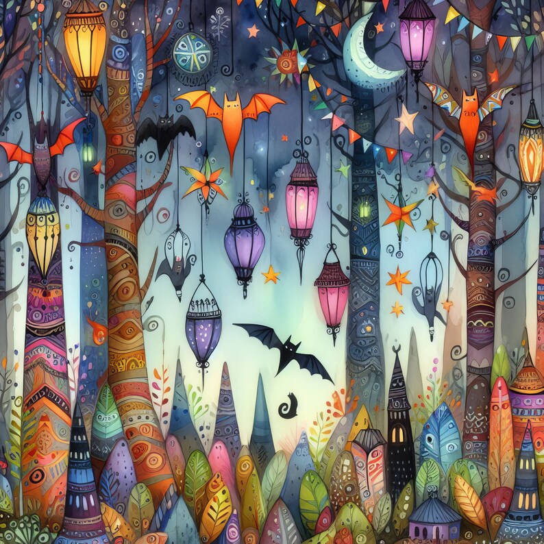 Magical Bat Forests Whimsical, Vampire, Digital Art, Card Making ...
