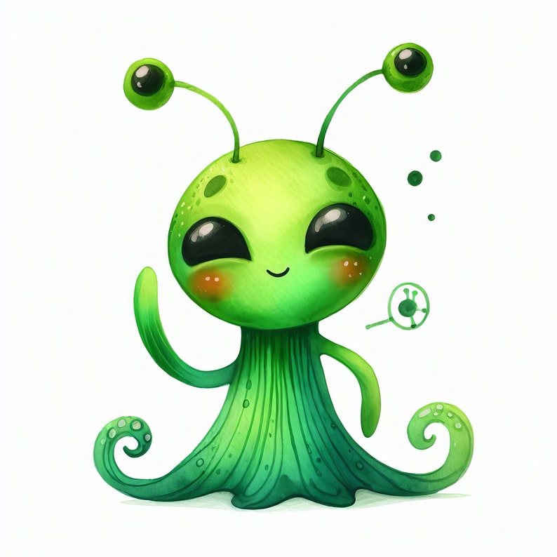 Whimsical Green Aliens V2 Halloween, Monsters, Wall Art, Card Making ...