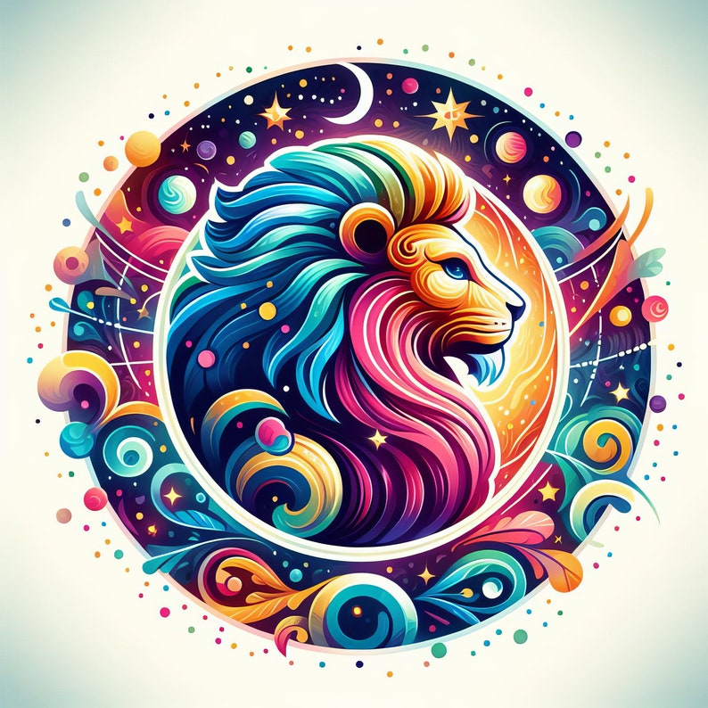 Colorful Leo Zodiac Digital Art, Scrapbooking, Junk Journal, Clip Art ...