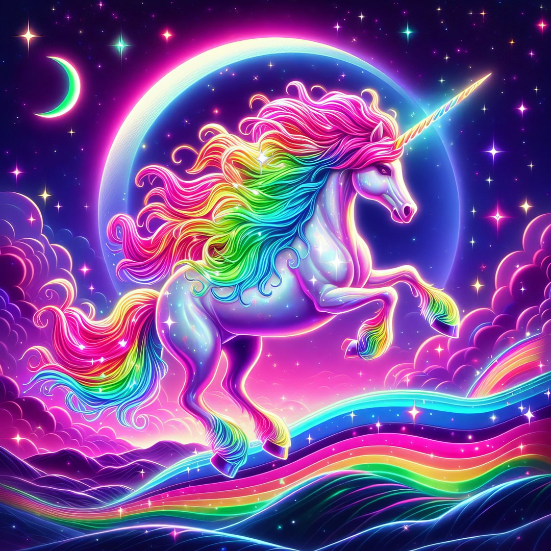 Lisa Frank Inspired Neon Unicorns Digital Art, Retro, 80's ...