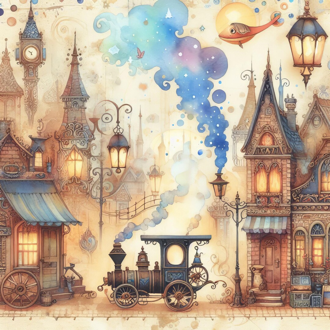 Gaslamp Digital Papers Steampunk, Printable Scrapbook Paper, Calico ...