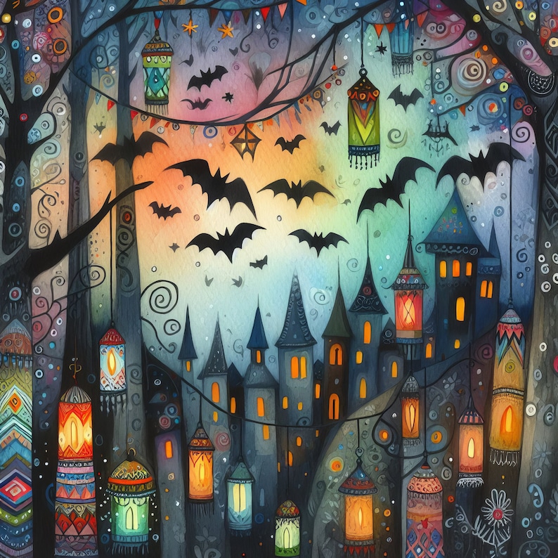 Magical Bat Forests Whimsical, Vampire, Digital Art, Card Making ...