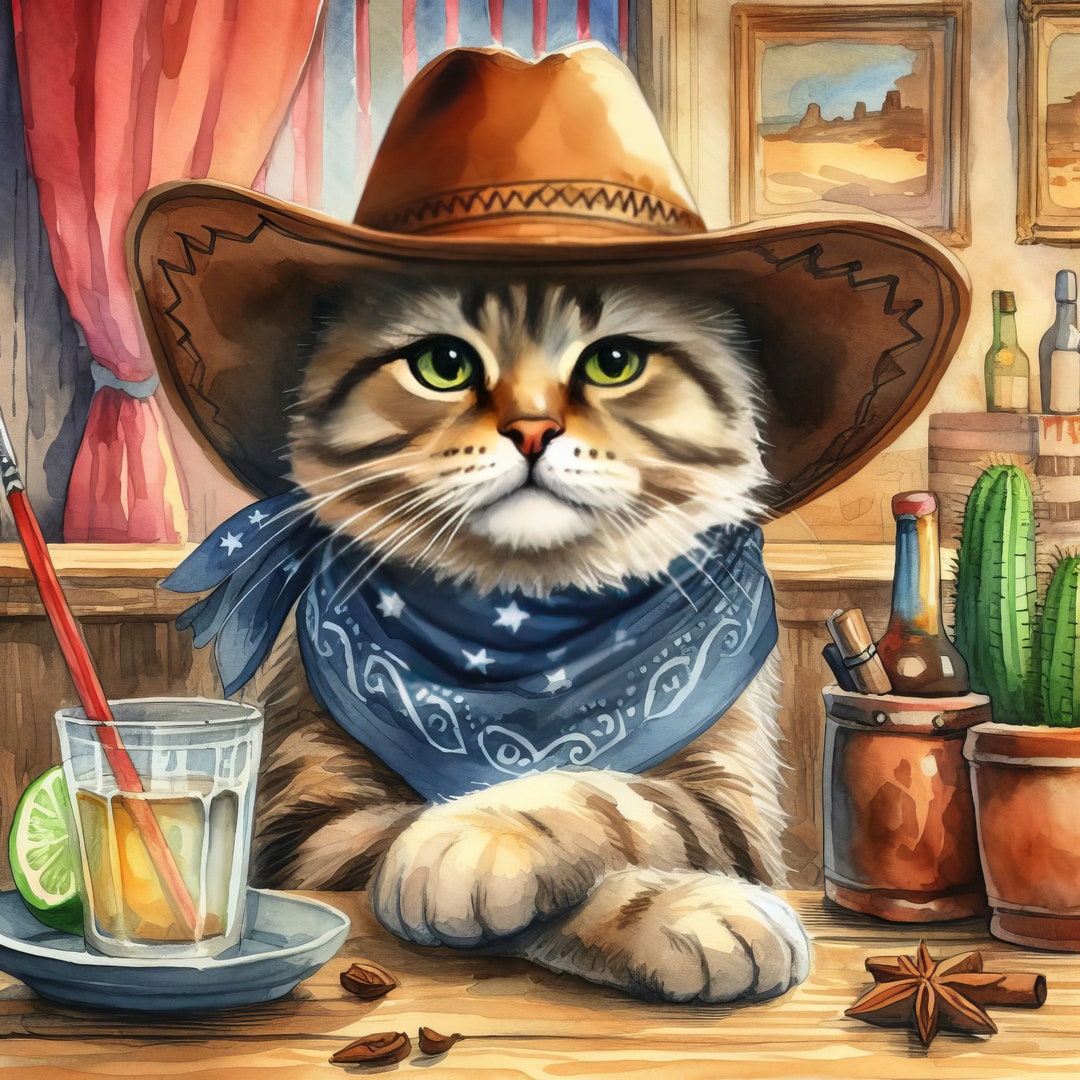 Cowboy Cats Kittens, Farm, Country, Cowgirl, Shabby Chic, Digital Art ...