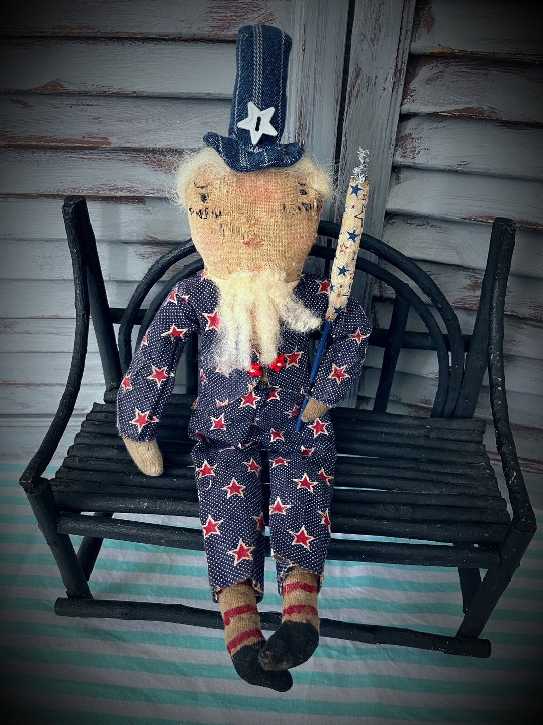 MUSTARD SEED Originals-primitive Uncle Sam Doll-primitive Raggedy Andy ...