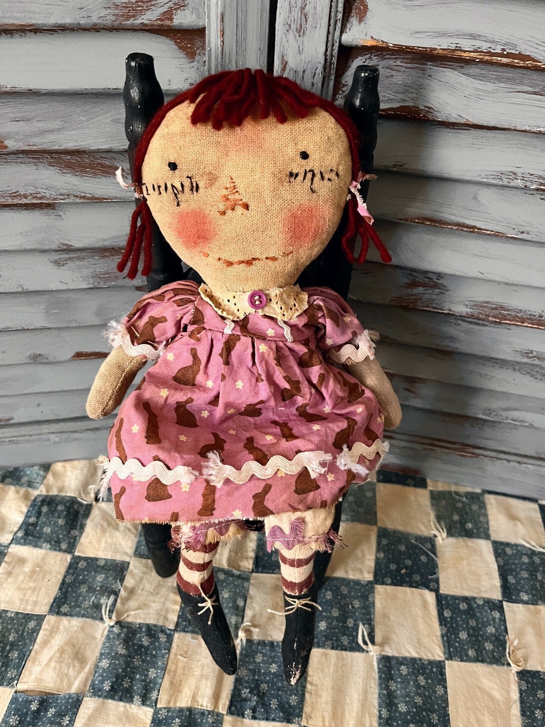 MUSTARD SEED Originals-primitive Rabbit Doll-primitive Raggedy Ann Doll ...