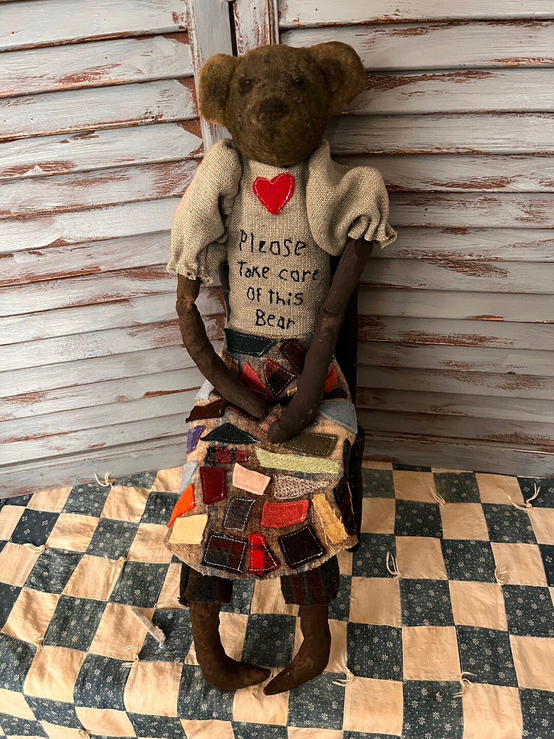 MUSTARD SEED Originals-primitive Teddy Bear-teddy Bear-handmade Teddy ...