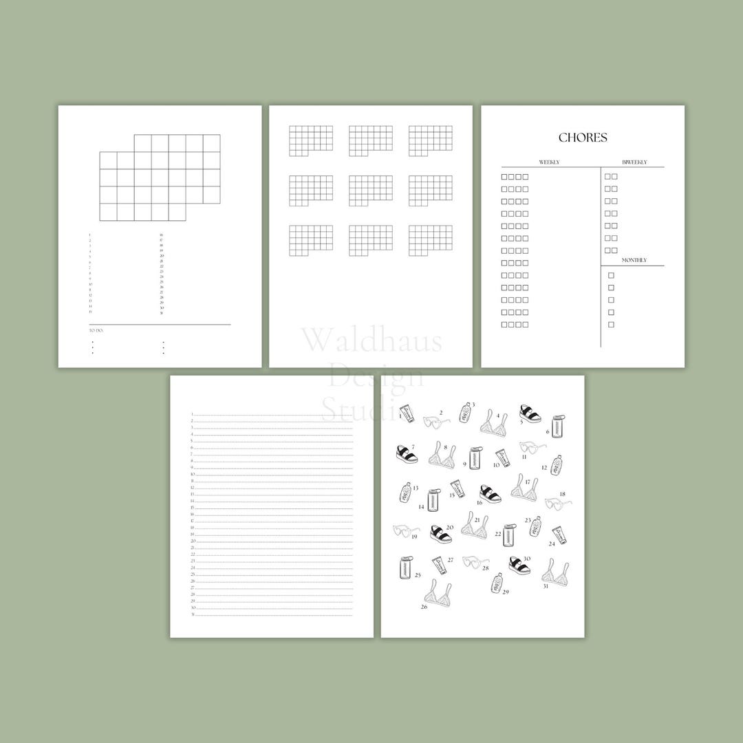 July Journal Bundle | Printable Calendar, Habit Tracker, Chores Chart ...