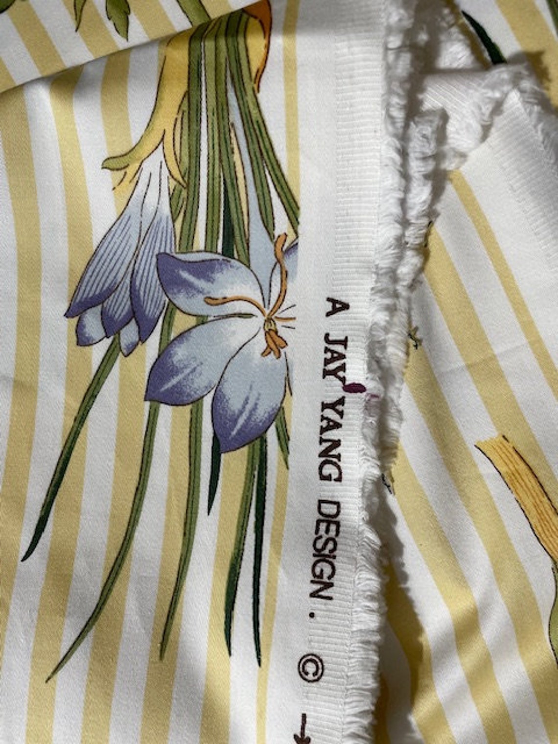 Jay Yang Large Floral Yellow Stripe Print Cotton -drapes, Pillows, Home ...