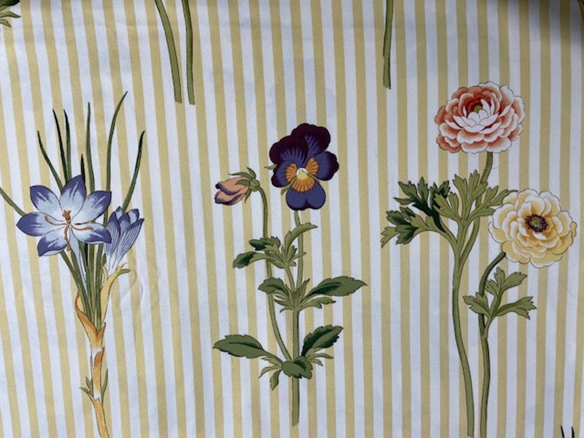 Jay Yang Large Floral Yellow Stripe Print Cotton -drapes, Pillows, Home ...