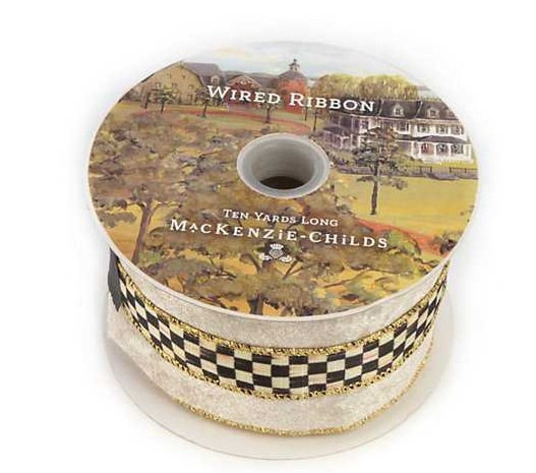 Mackenzie-childs Cream Velvet Wired Ribbon, Courtly Check , Metallic ...