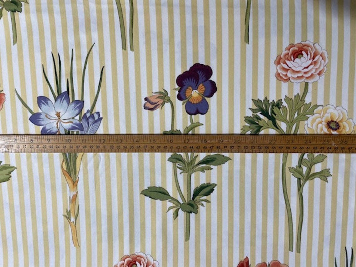 Jay Yang Large Floral Yellow Stripe Print Cotton -drapes, Pillows, Home ...