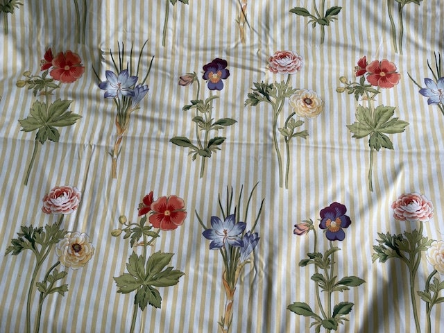 Jay Yang Large Floral Yellow Stripe Print Cotton -drapes, Pillows, Home ...