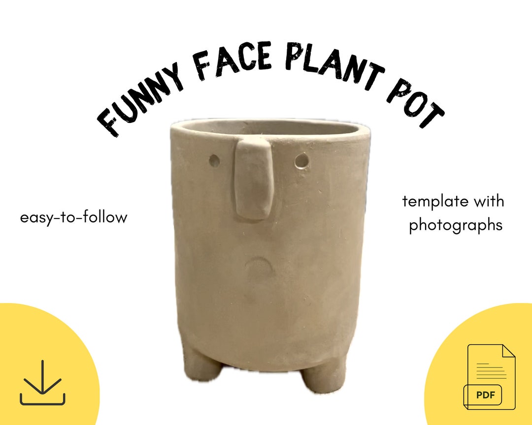 Funny Face Plant Pot Planter Template DIY Ceramics Stencil Pottery ...