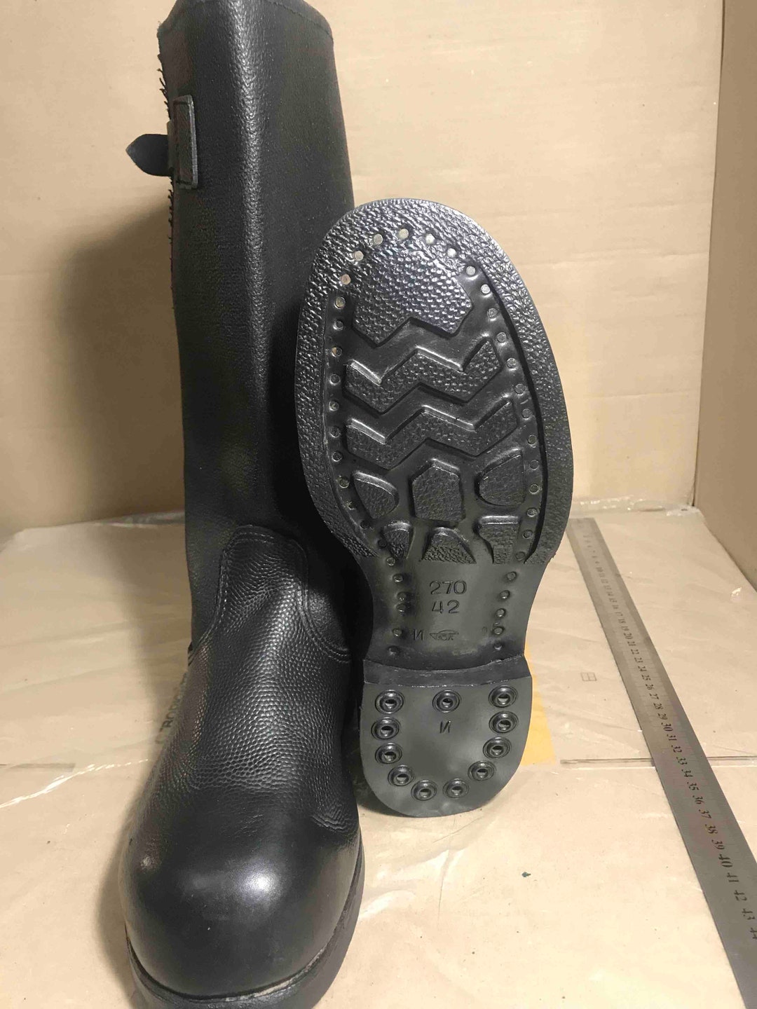 Soviet Russian Boots Soldier Sapogi Kirza Kersey Adjust Straps size 42 ...