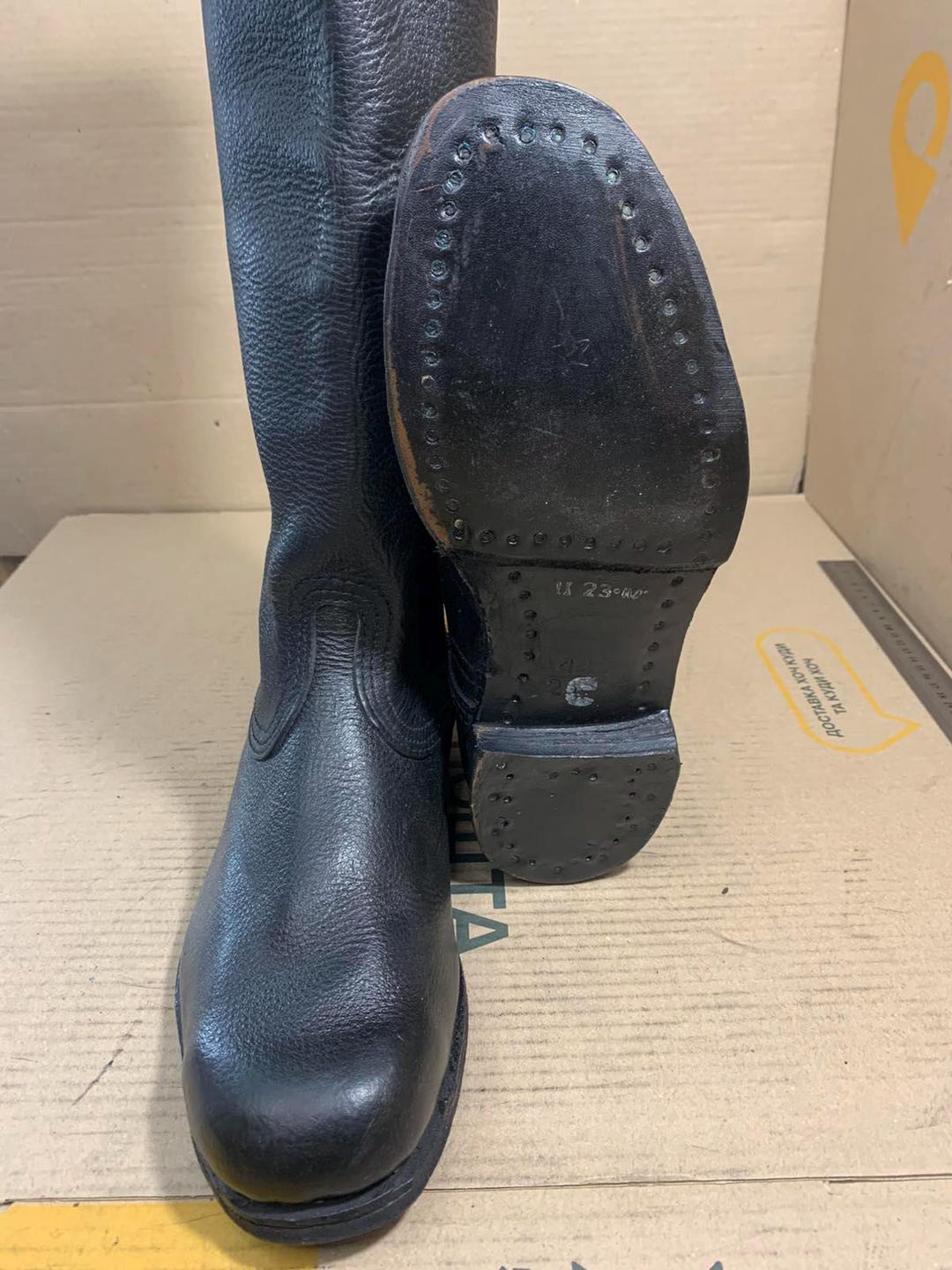 Vintage Soviet Leather Military Boots (size 44). Officer's Cowhide ...
