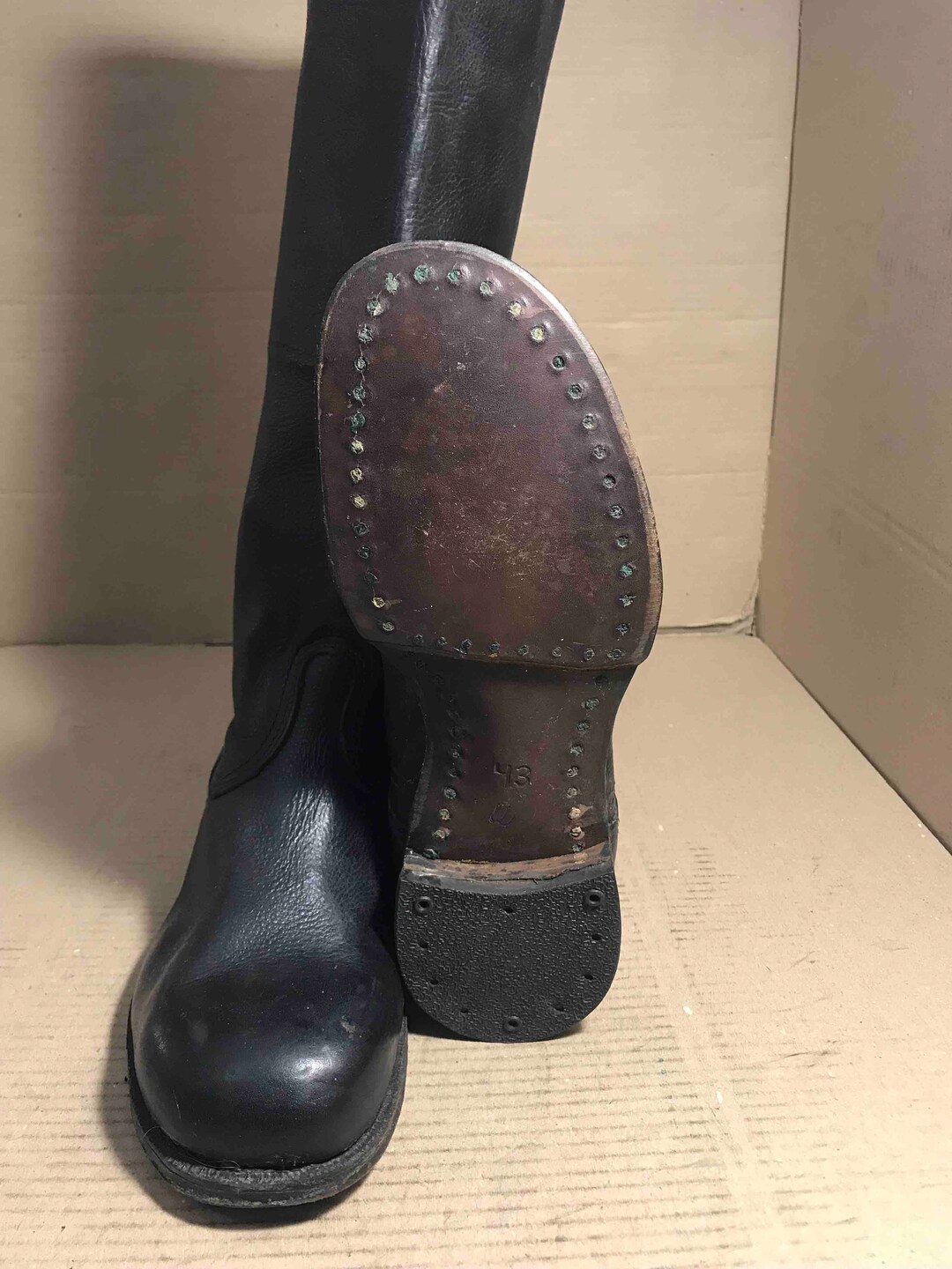 Soviet Russian Leather Military Boots 43 Officer Cowhide Yuft Sapogi ...