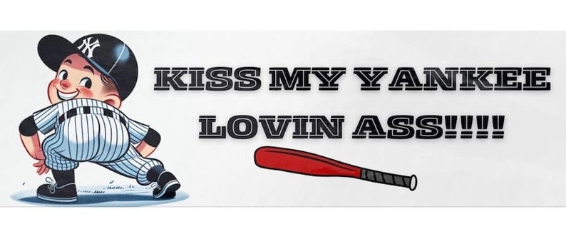 Yankee Bumper Sticker Funny Yankee New York Baseball Fan Cute Decal ...