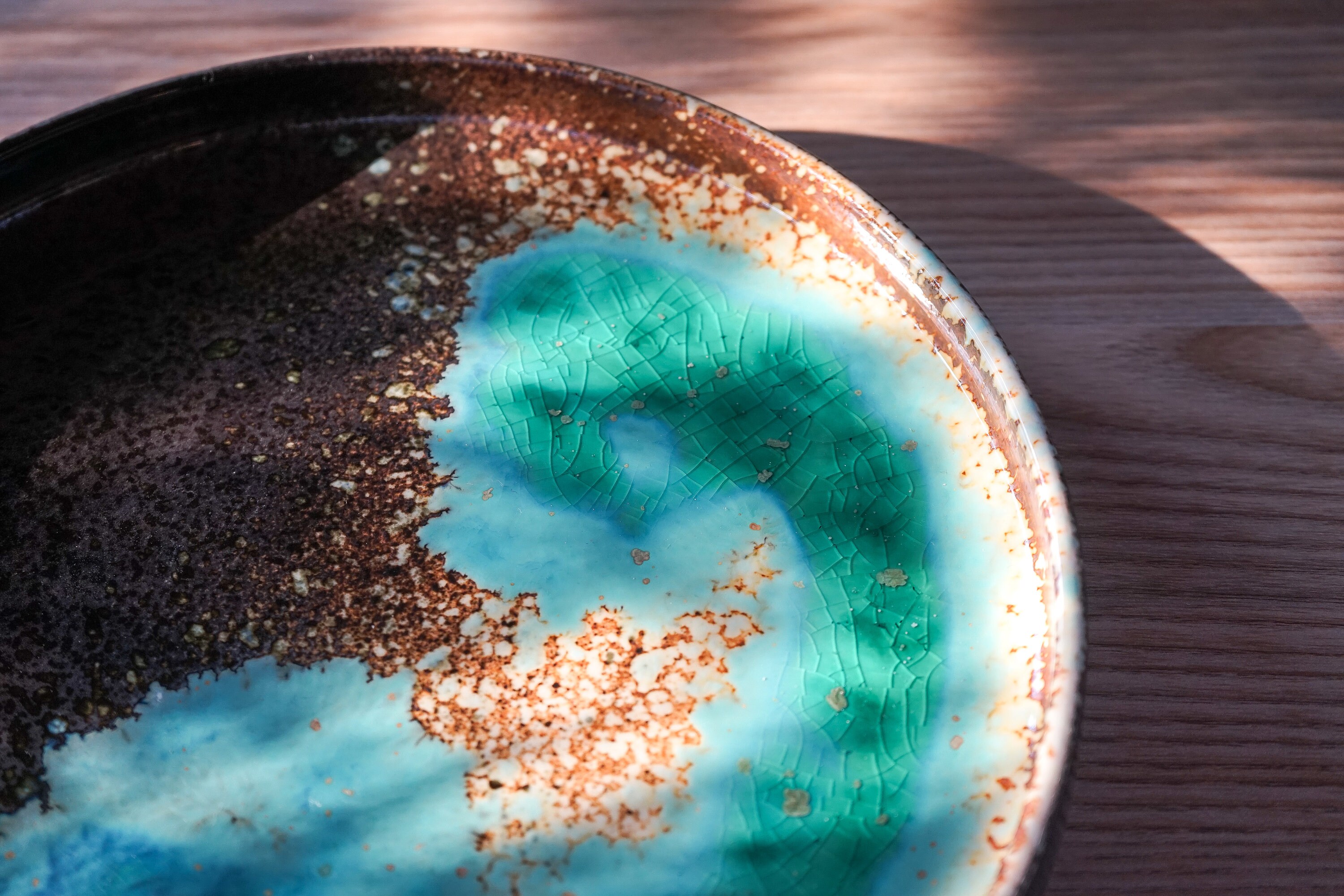 Handmade Ceramic Flat Plate in Blue and Green Glaze - Etsy