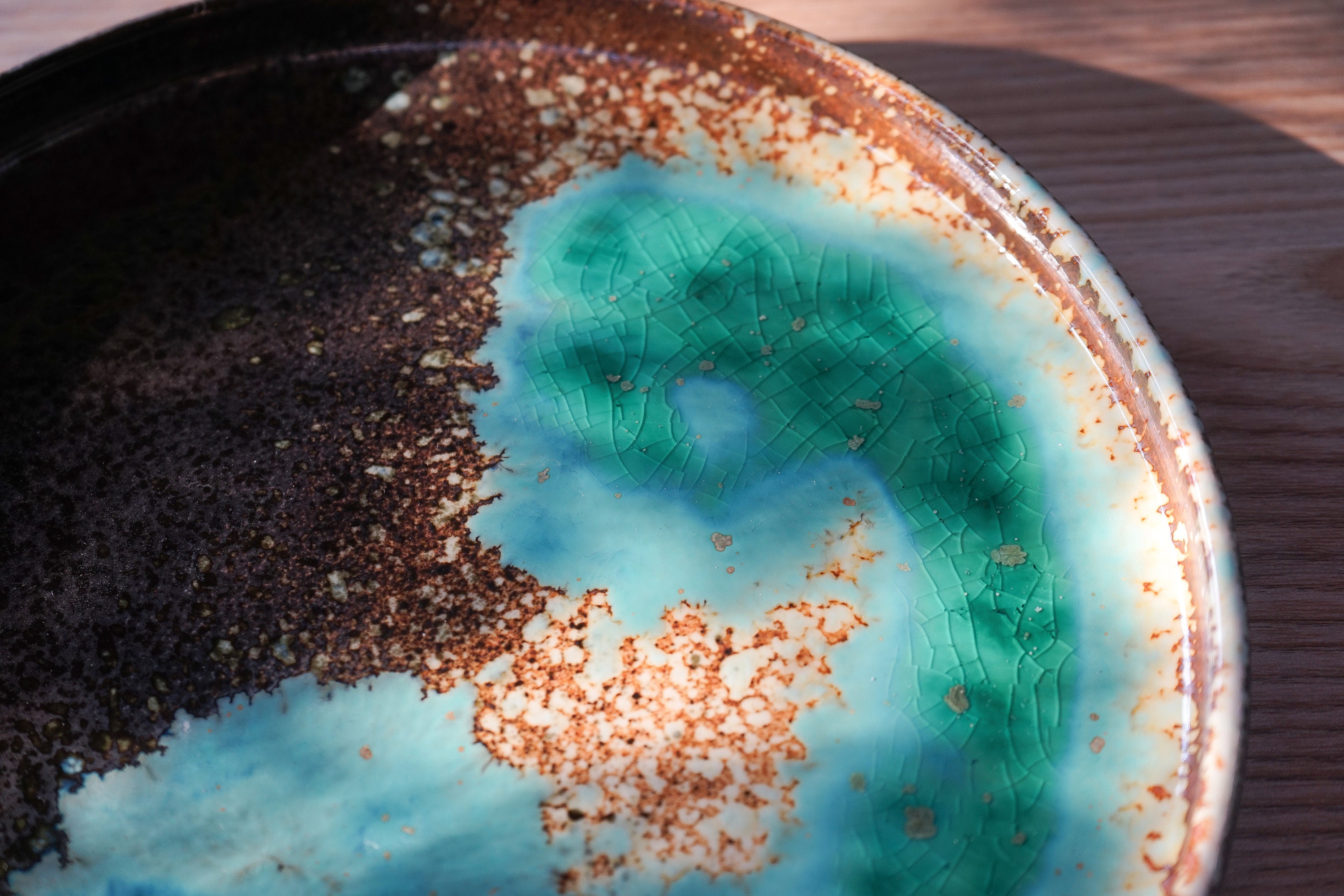 Handmade Ceramic Flat Plate in Blue and Green Glaze - Etsy