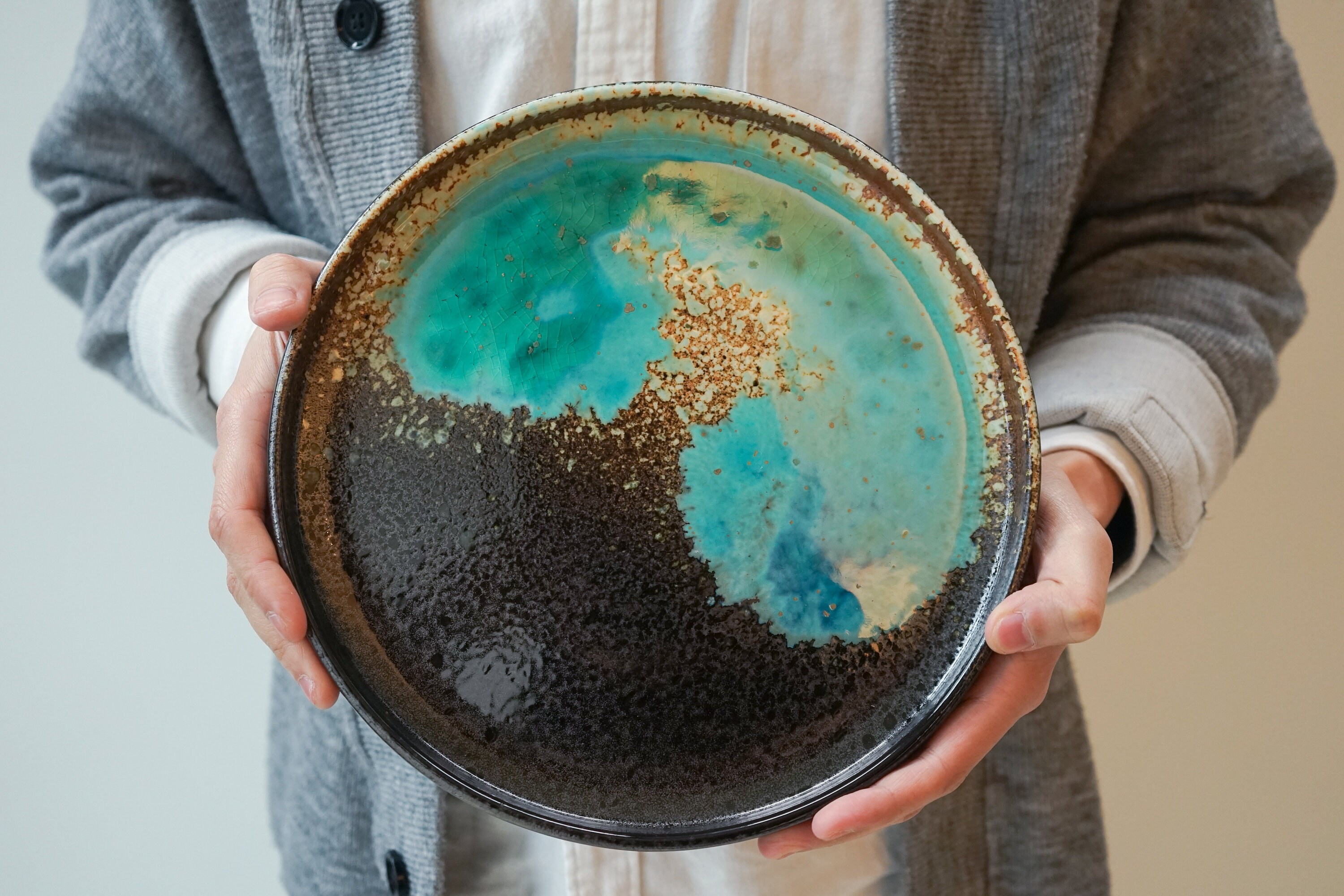 Handmade Ceramic Flat Plate in Blue and Green Glaze - Etsy