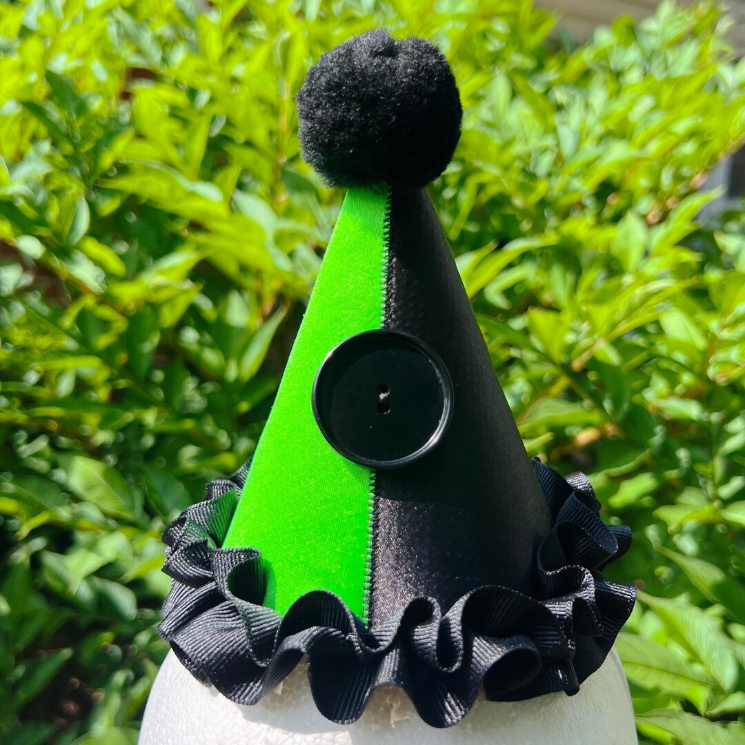 Black and Neon Green Split Color Clown Hat With Button, Circus ...