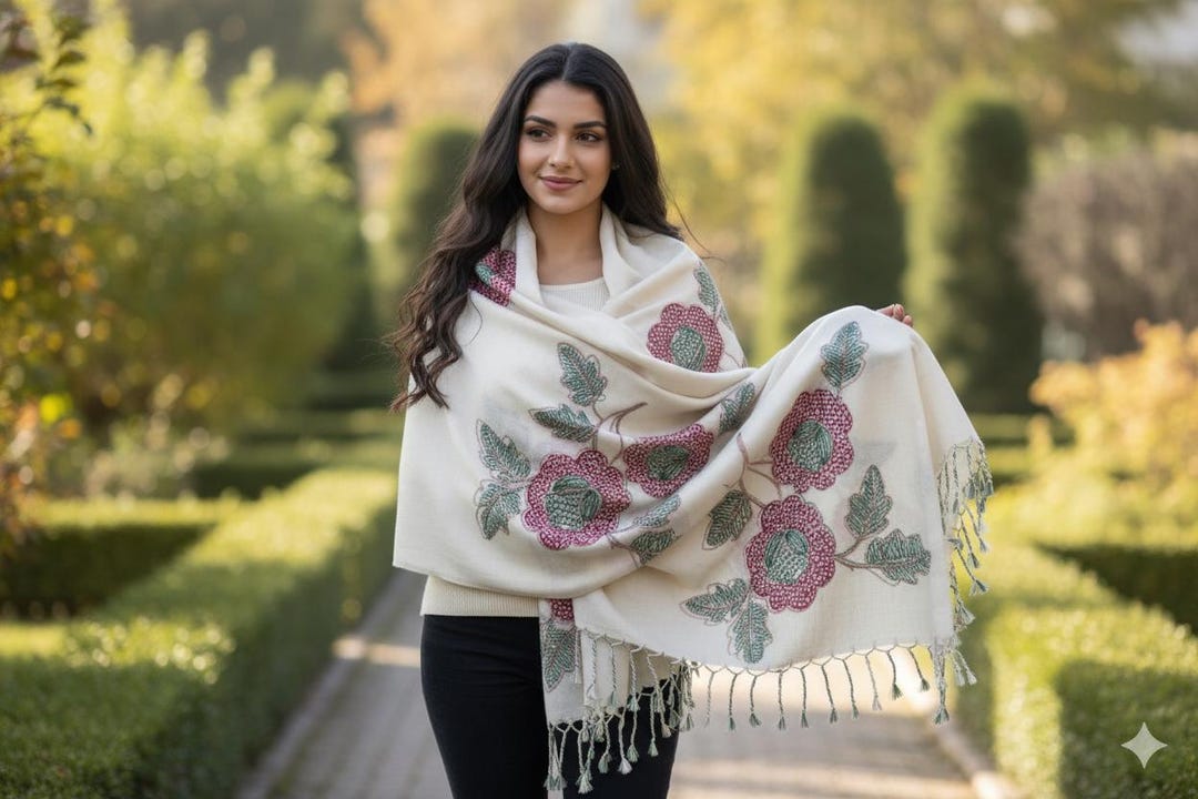 Floral Wool Scarf | Oversized Pashmina Shawl, Wedding Accessory - Etsy