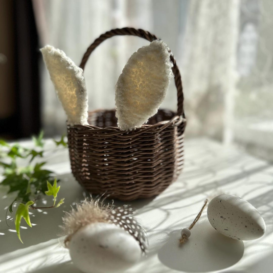 Tiny Wicker Basket With Fluffy Bunny Ears for an Easter Egg Hunt - Etsy ...