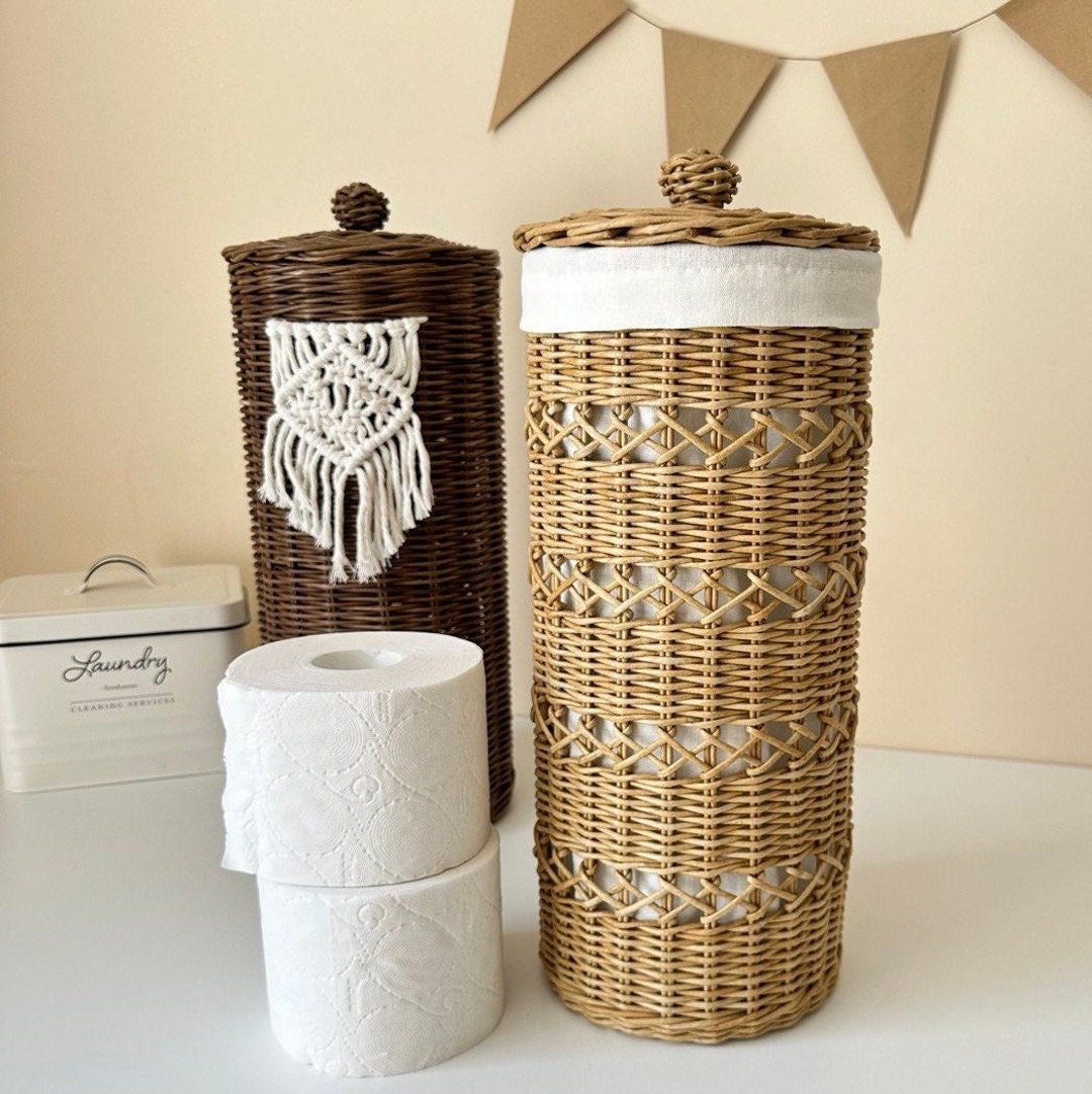 Wicker Toilet Paper Holder With Lid: Bathroom Storage Basket - Etsy