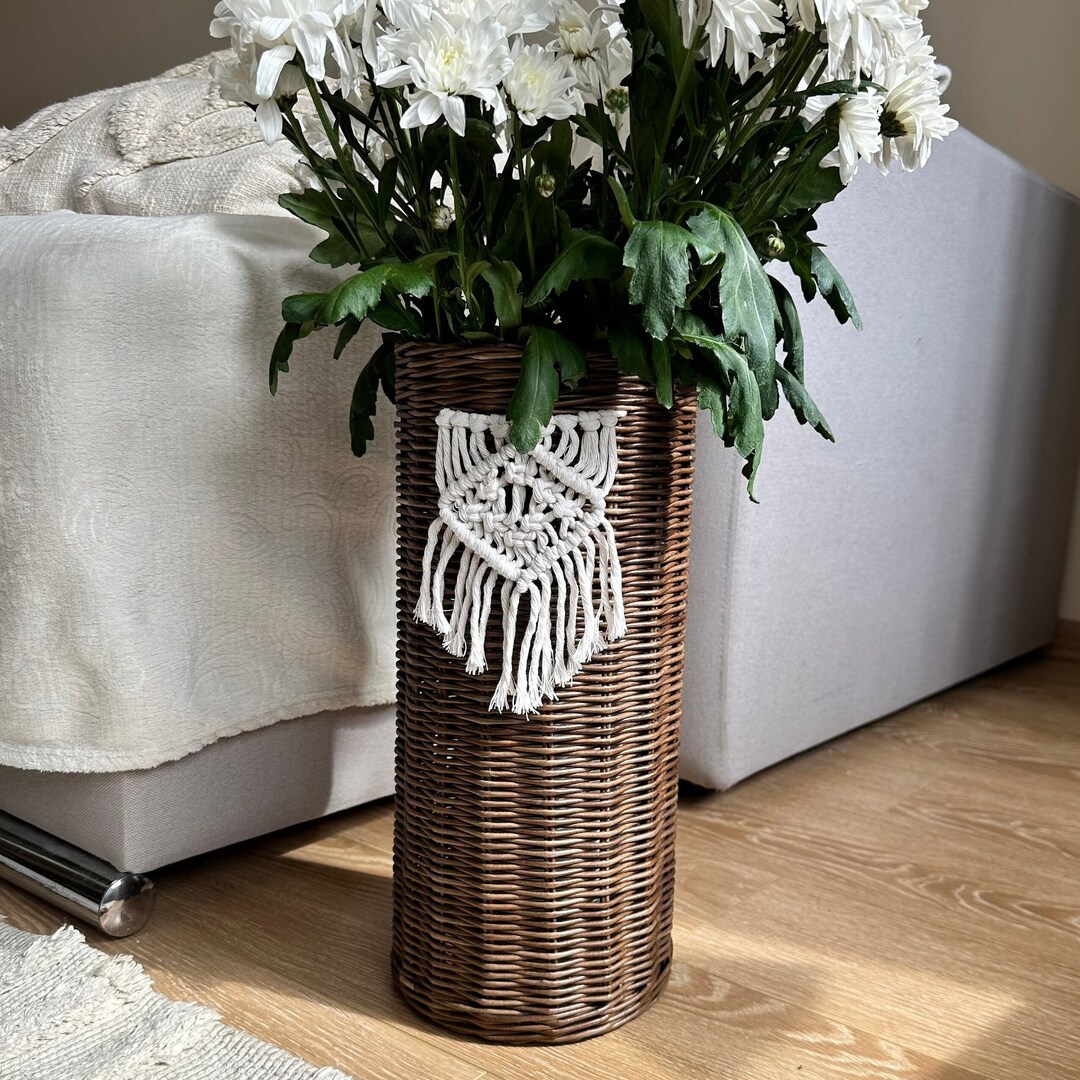 Tall Wicker Basket for Dried Flowers Cylindrical Vase for Rusric Home ...