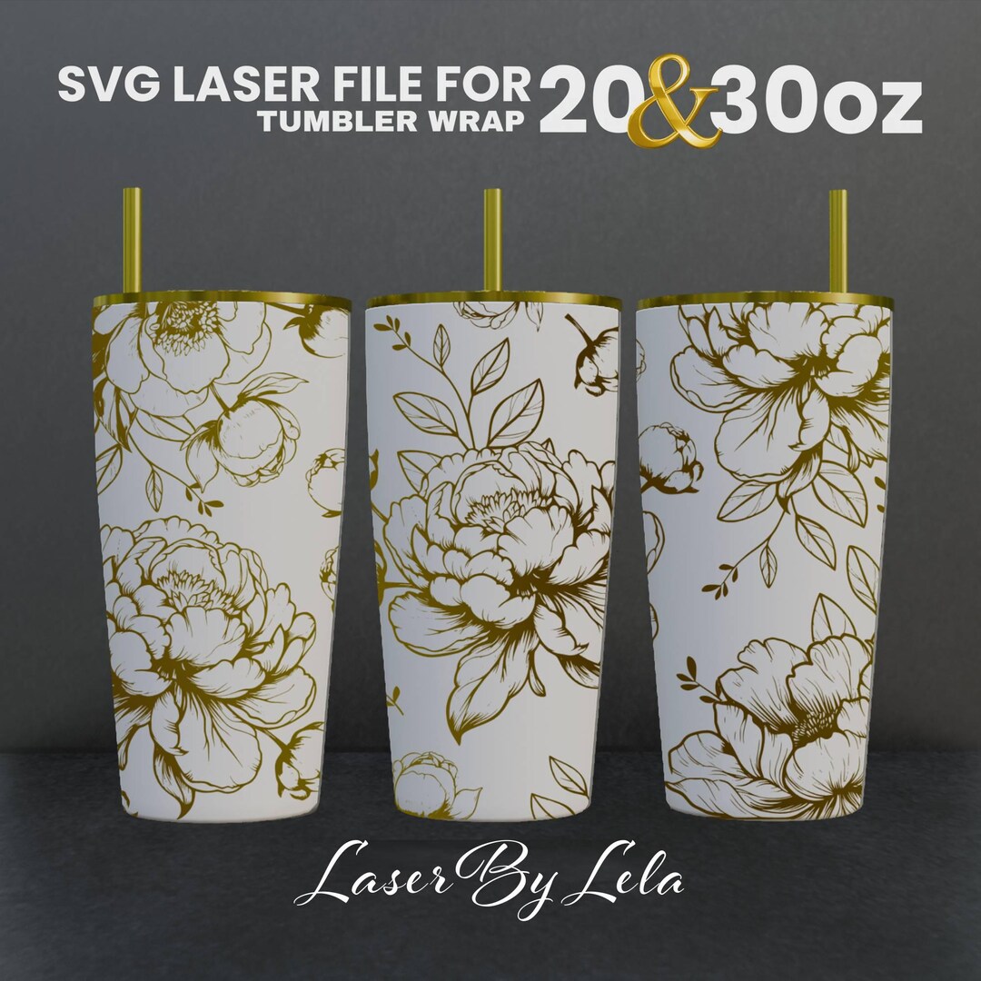 Peony Tumbler Wrap SVG: Laser Engraved Flower Design (20 & 30 Oz ...