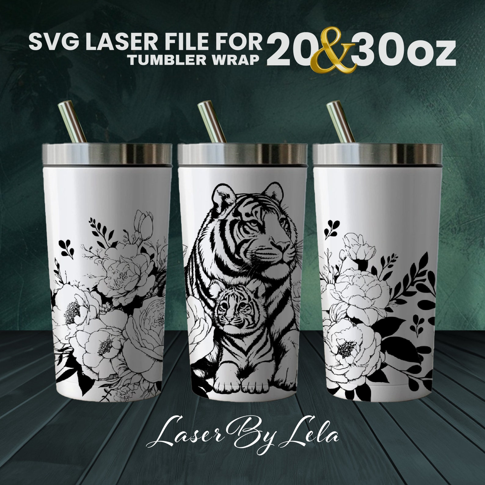 Tiger Laser Engraved Full Wrap Design for 20 and 30 Oz Tumbler, Tiger ...