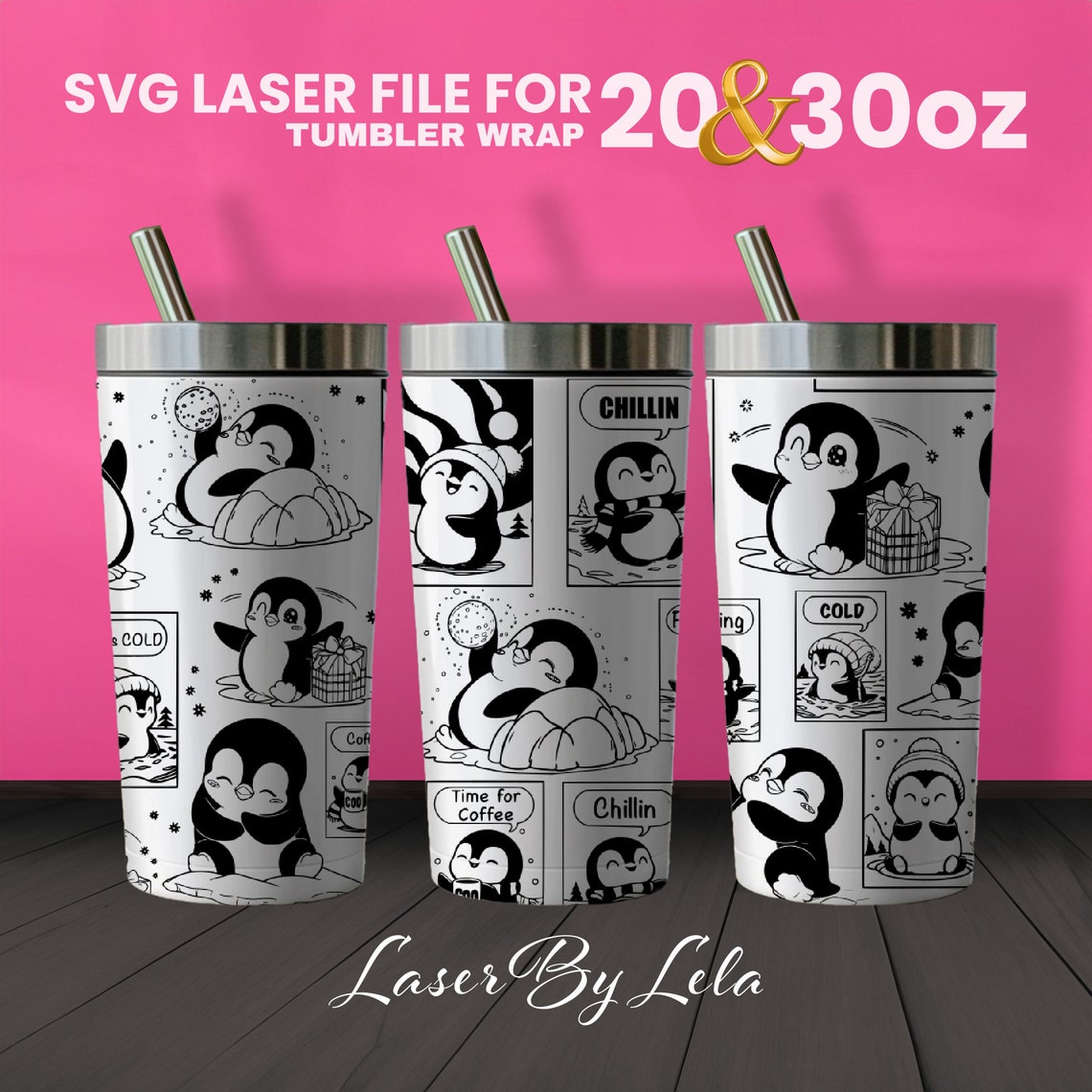 Cute Penguin V2 Laser Engraved Full Wrap Design for 20 and 30 Oz ...
