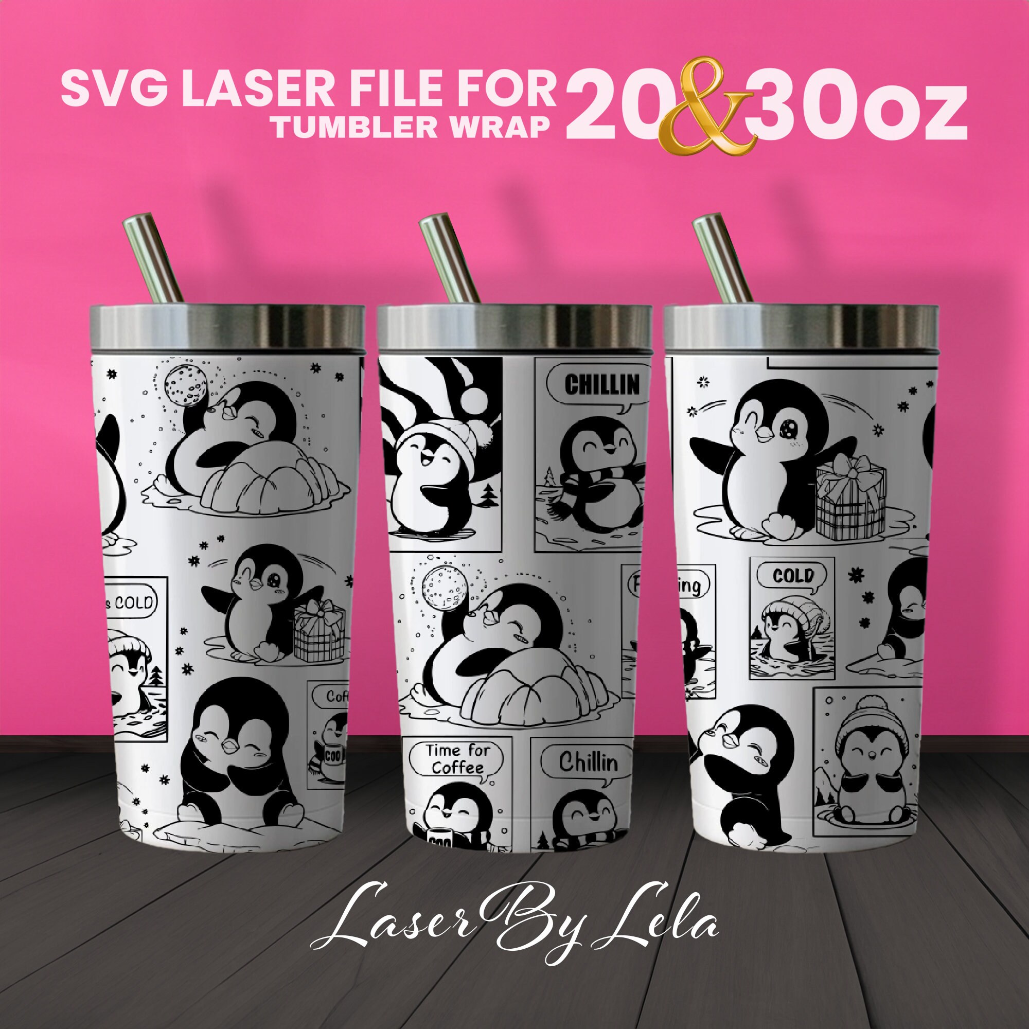 Cute Penguin V2 Laser Engraved Full Wrap Design for 20 and 30 Oz ...