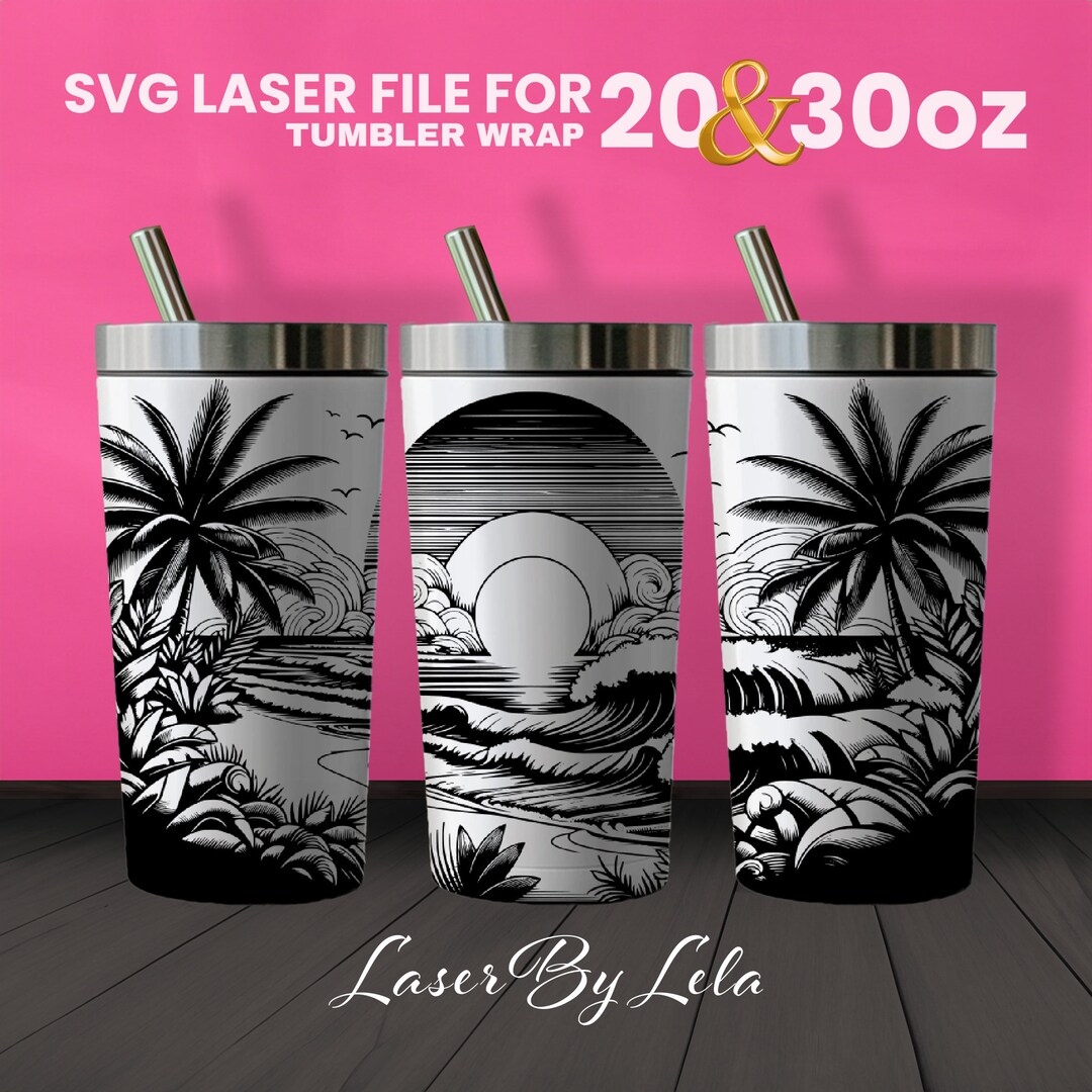 Beach Laser Engraved Full Wrap Design for 20 and 30 Oz Tumbler, Beach ...
