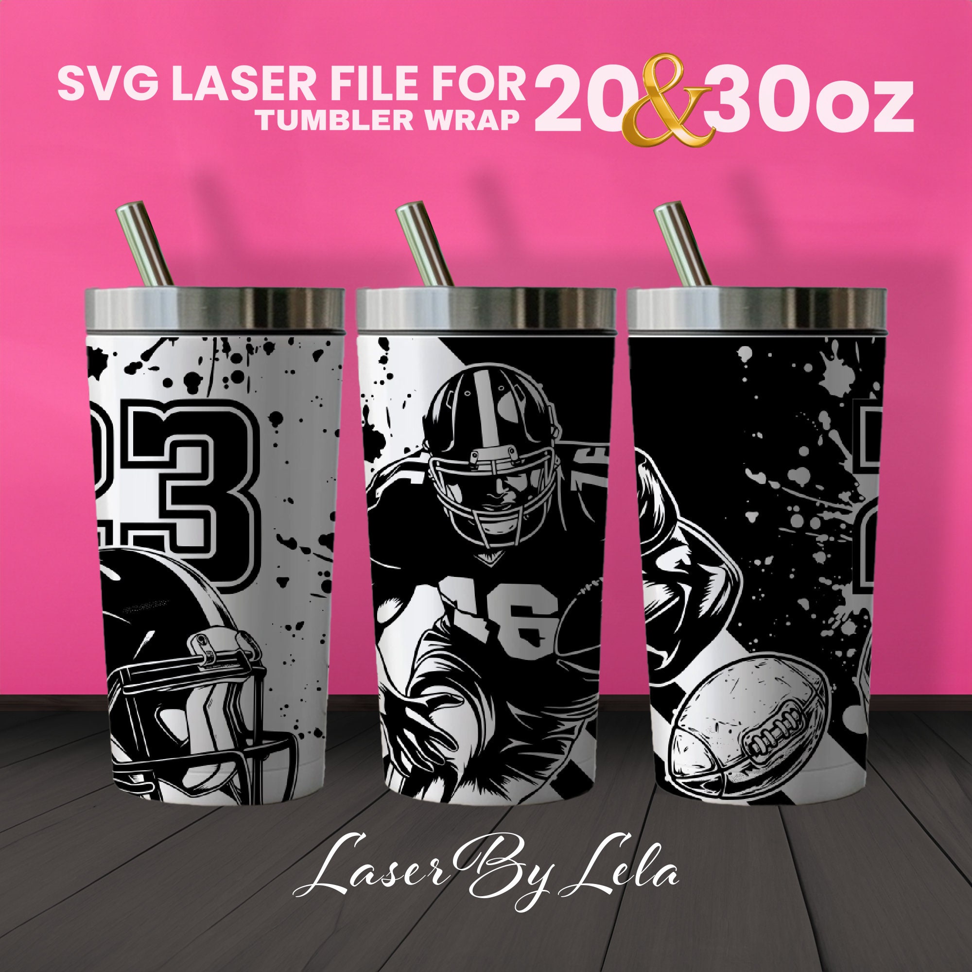 American Football Laser Engraved Full Wrap Design for 20 and 30 Oz ...