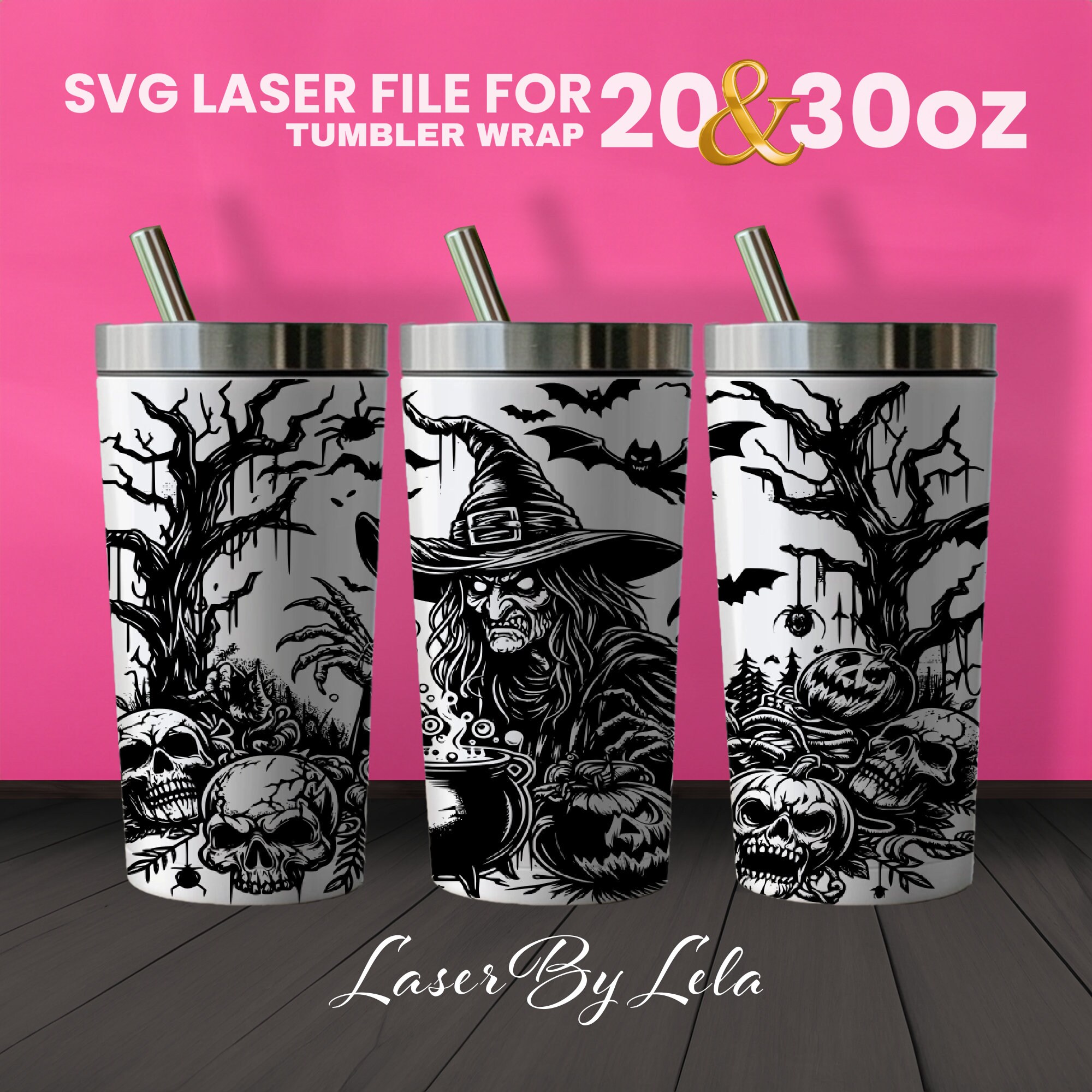 Scary Witch Laser Engraved Full Wrap Design for 20 and 30 Oz Tumbler ...