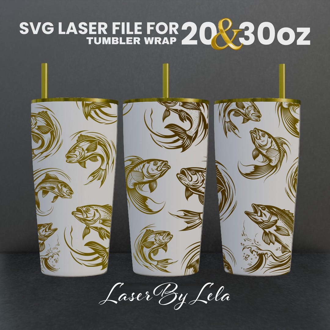 Bass Fish Laser Engraved Full Wrap Design for 20 and 30 Oz Tumbler ...