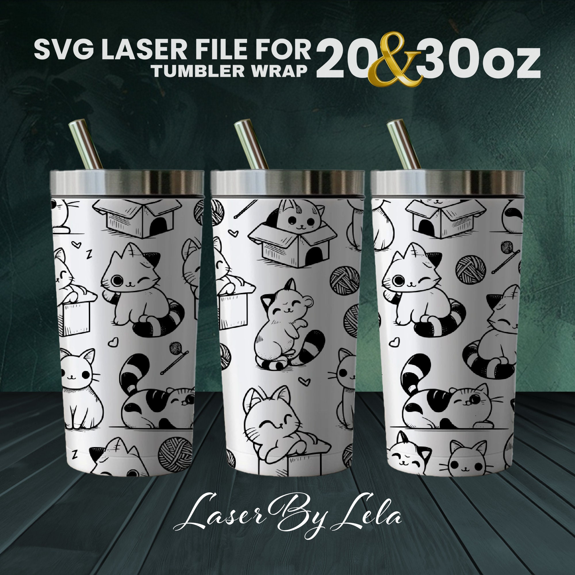 Cute Cats Laser Engraved Full Wrap Design for 20 and 30 Oz Tumbler, Cat ...
