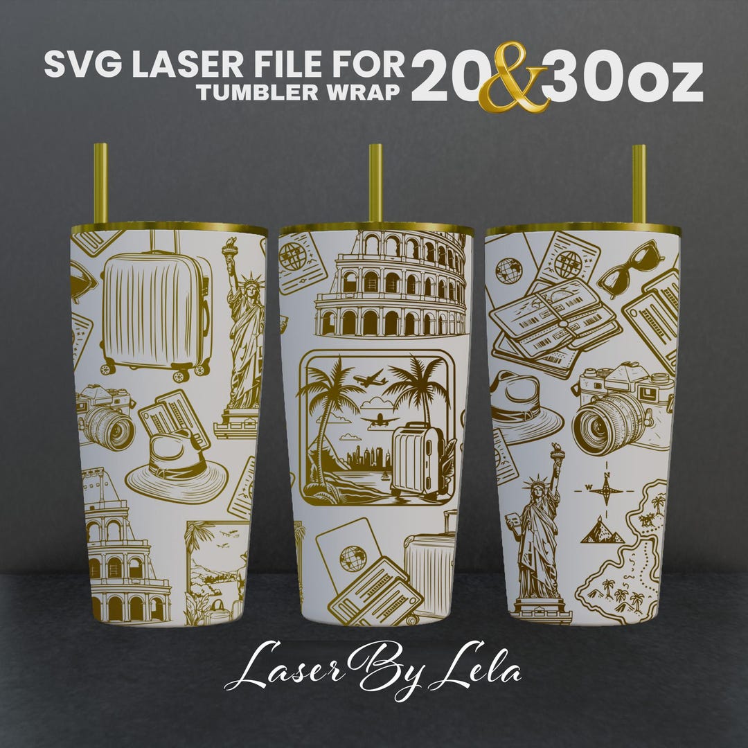 Travel Tumbler Wrap SVG: Laser Engraved Design for 20oz & 30oz Tumblers ...