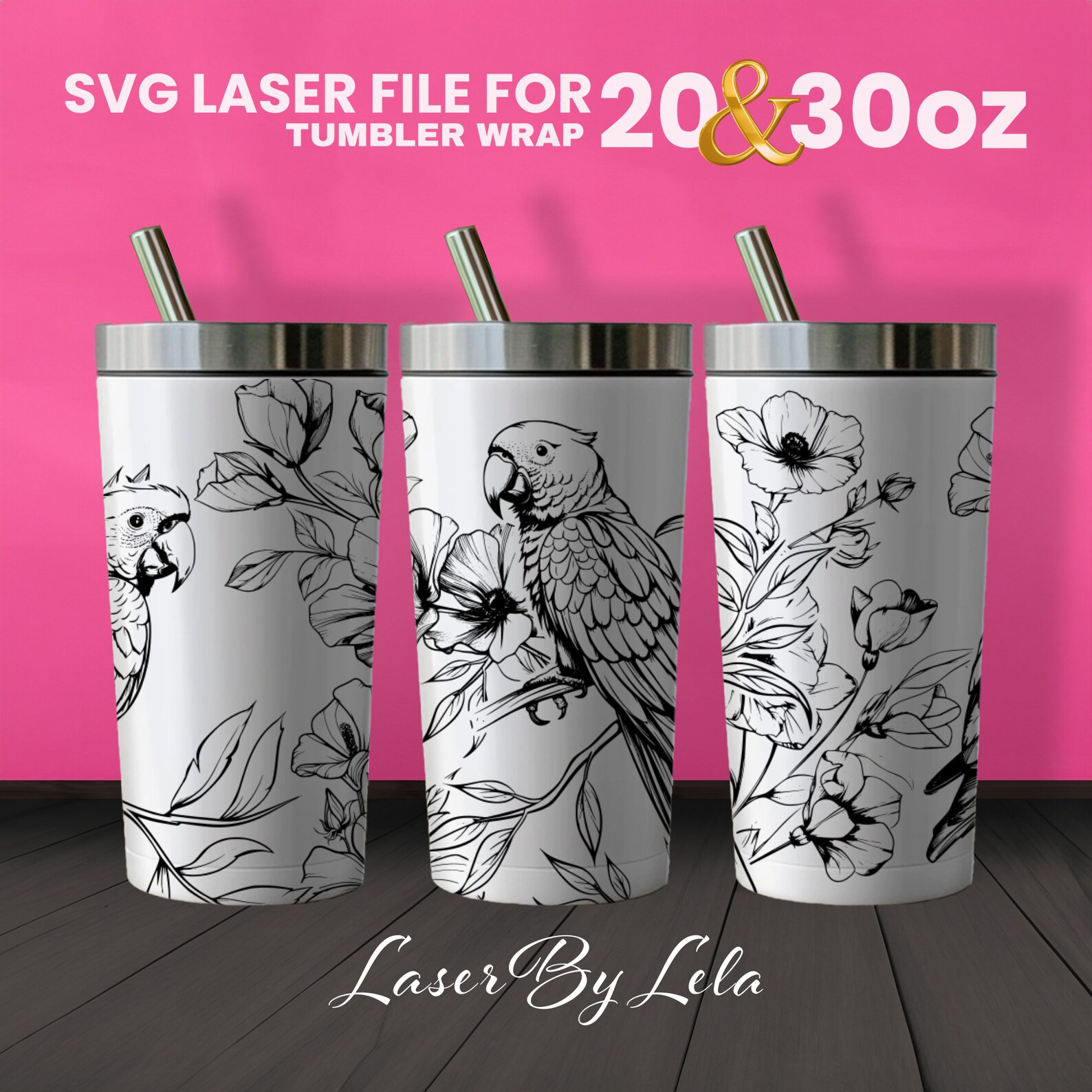 Parrot Laser Engraved Full Wrap Design for 20 and 30 Oz Tumbler, Parrot ...