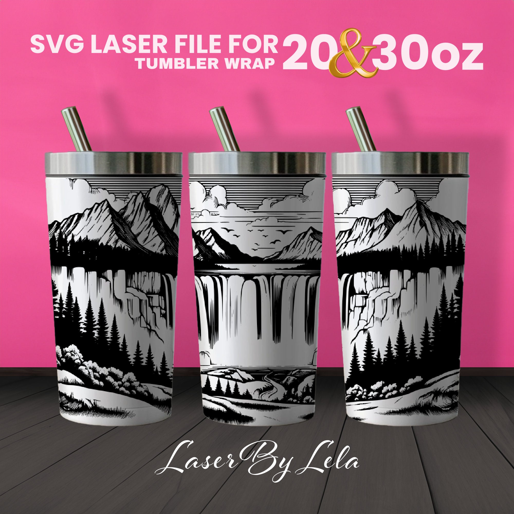 Waterfall V3 Laser Engraved Full Wrap Design for 20 and 30 Oz Tumbler ...