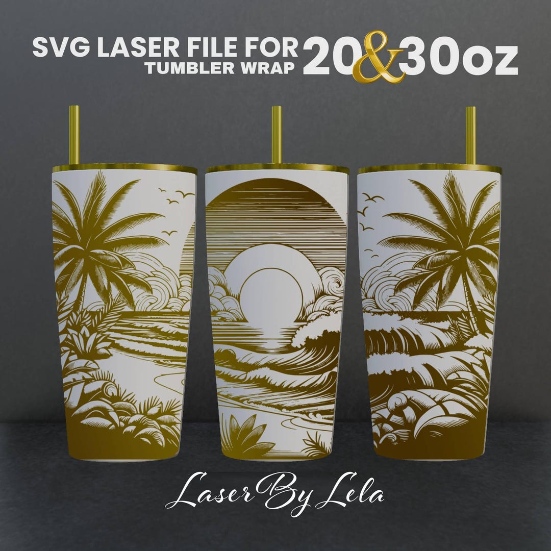 Beach Laser Engraved Full Wrap Design for 20 and 30 Oz Tumbler, Beach ...