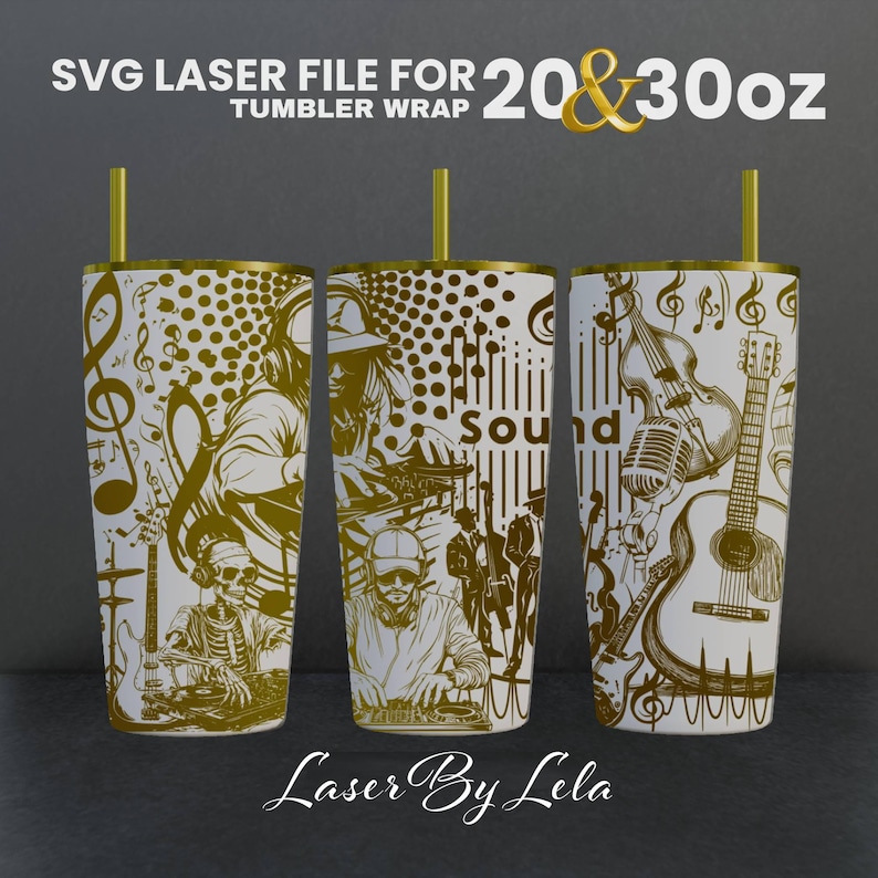 Music Laser Engraved Full Wrap Design for 30 and 20 Tumbler, Music SVG ...