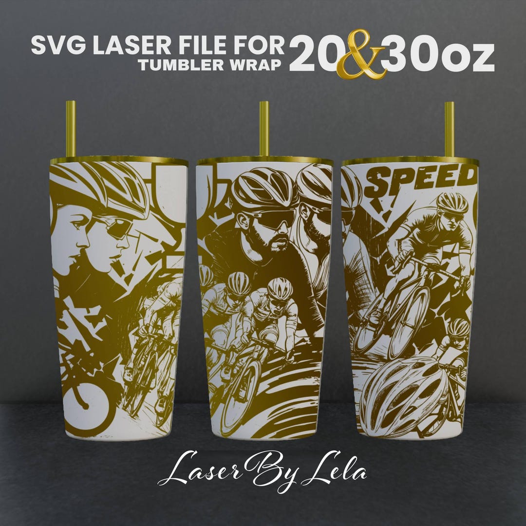 Cyclist Tumbler Wrap: Laser Engraved Design SVG File (20 & 30 Oz) - Etsy