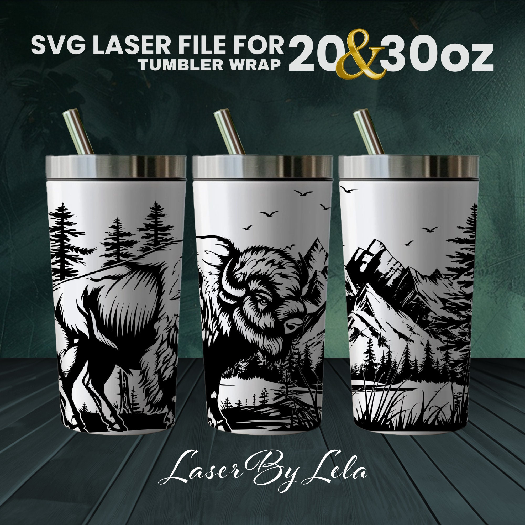 Bison Laser Engraved Full Wrap Design for 20 and 30 Oz Tumbler, Bison ...