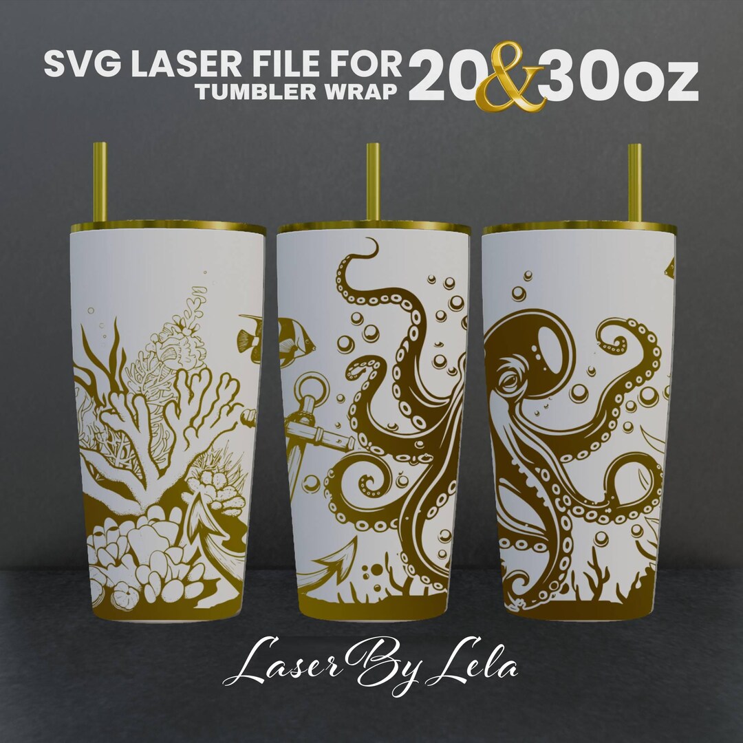 Octopus Laser Engraved Full Wrap Design for 20 and 30 Oz Tumbler ...