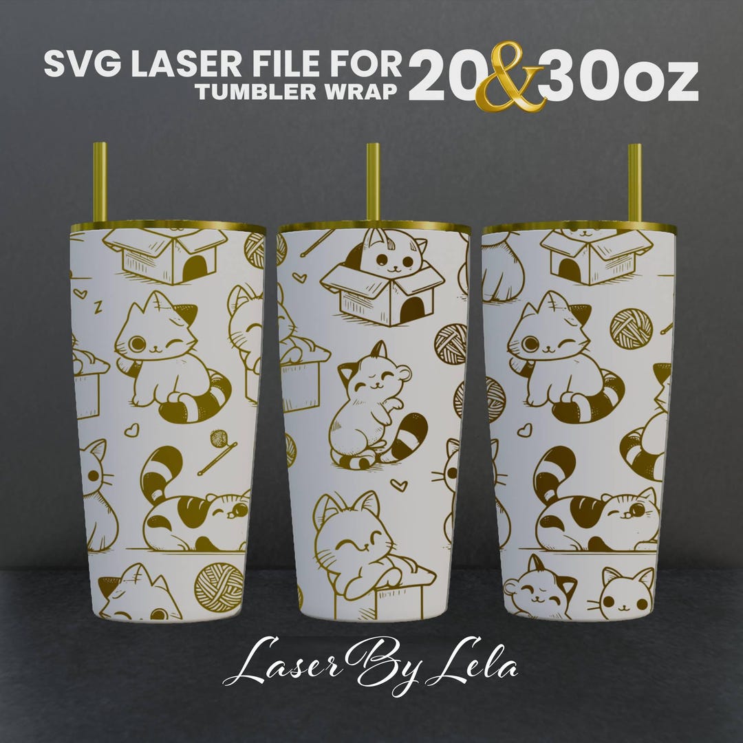 Cute Cats Laser Engraved Full Wrap Design for 20 and 30 Oz Tumbler, Cat ...