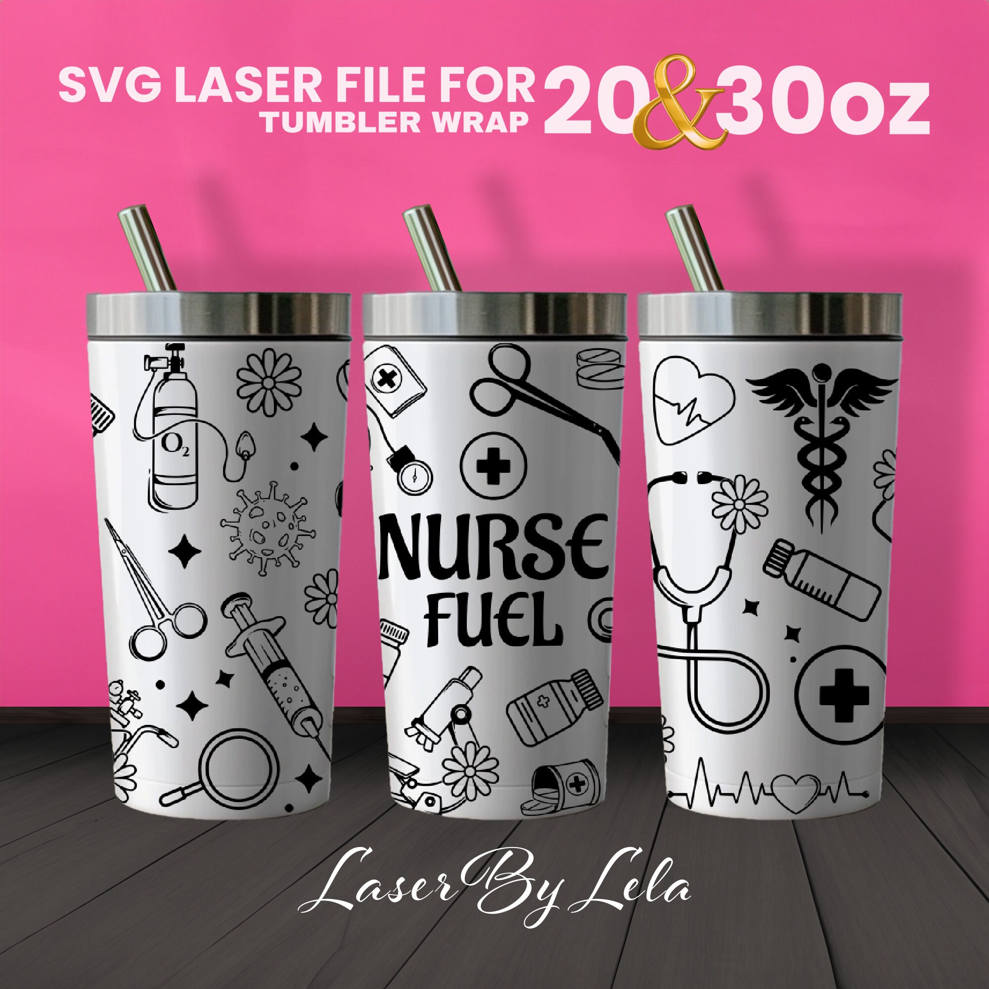 Nurse Tumbler Wrap SVG: Laser Engraved Design, Laser Svg Wrap for (20 ...